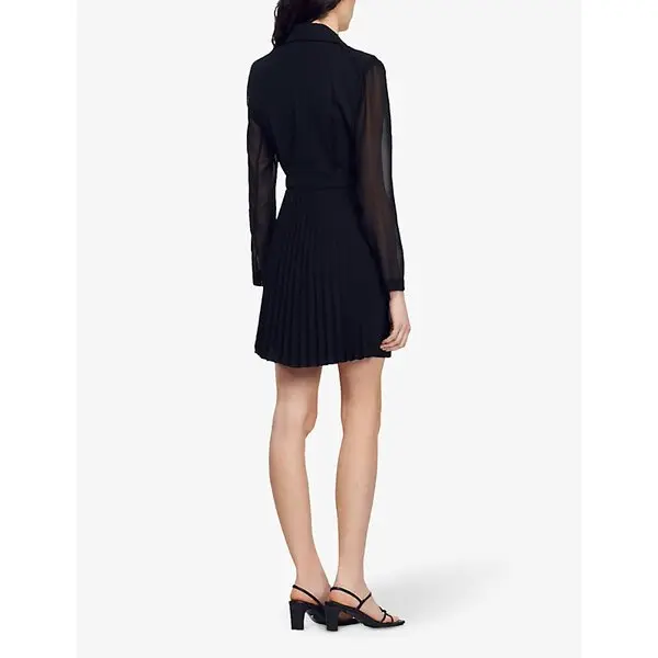 Sandro Wrap-over Woven And Wool-blend Mini Dress