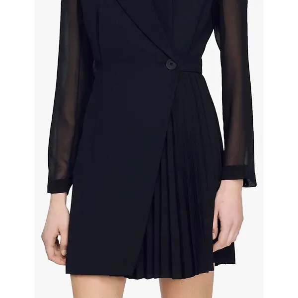 Sandro Wrap-over Woven And Wool-blend Mini Dress