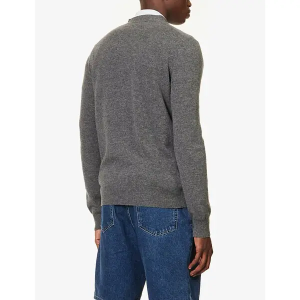 Play Comme Des Garcon Logo-embroidered V-neck Wool Cardigan - Med Gray