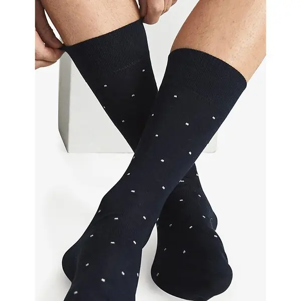 REISS Spot-print Cotton Ankle Socks - Navy