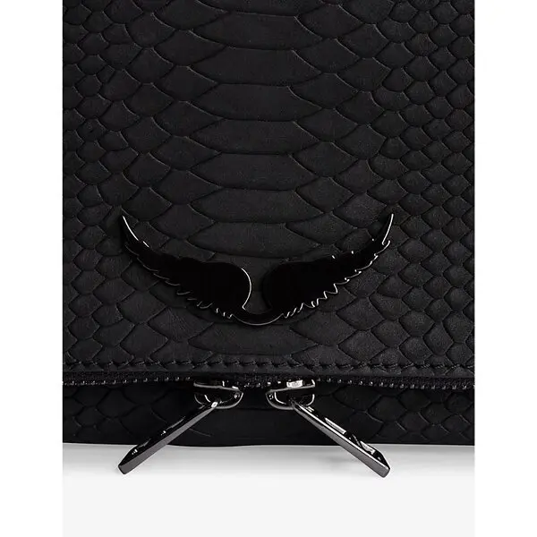 Zadig&Voltaire Rock Python-embossed Leather Clutch With Wing Embellishment - Noir