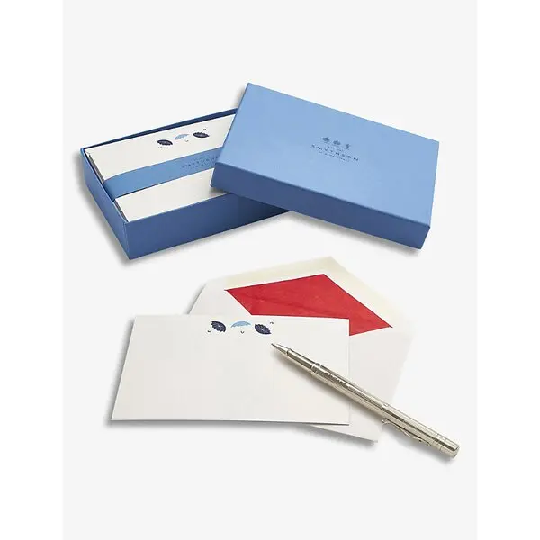 Smythson Umbrella-motif Correspondence Cards Box Of Ten - White Wove