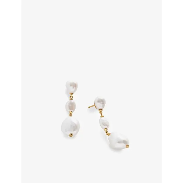 Monica Vinader Nura Triple Pearl Drop Earrings - Yellow Gold