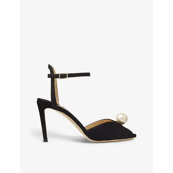 JIMMY CHOO Sacora 85 Faux Pearl-sphere Suede Heeled Sandals