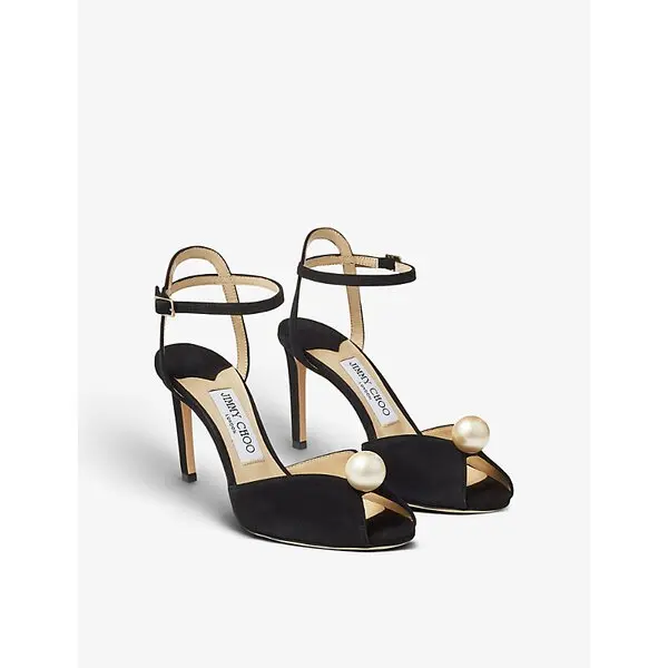 JIMMY CHOO Sacora 85 Faux Pearl-sphere Suede Heeled Sandals