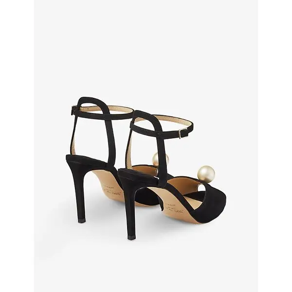 JIMMY CHOO Sacora 85 Faux Pearl-sphere Suede Heeled Sandals