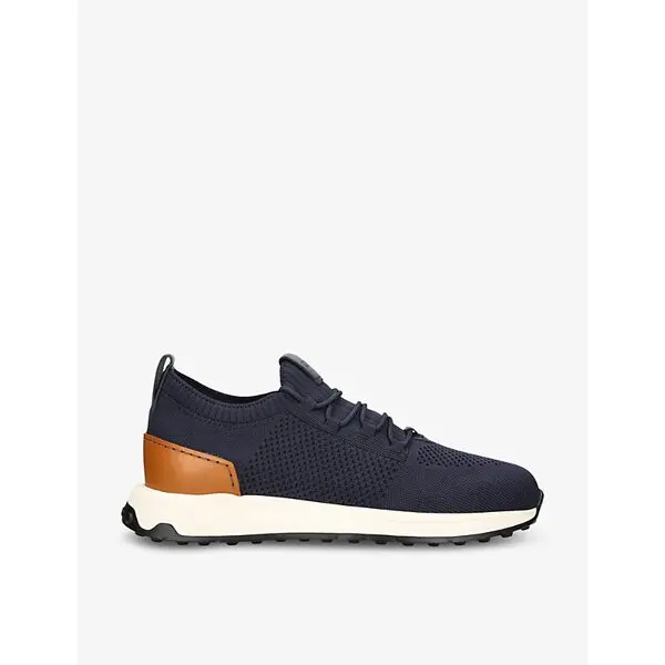 TOD'S Panelled Knitted And Leather Mid-top Trainers - Navy