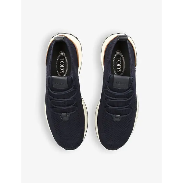 TOD'S Panelled Knitted And Leather Mid-top Trainers - Navy
