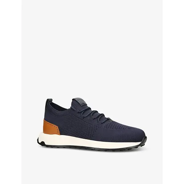 TOD'S Panelled Knitted And Leather Mid-top Trainers - Navy