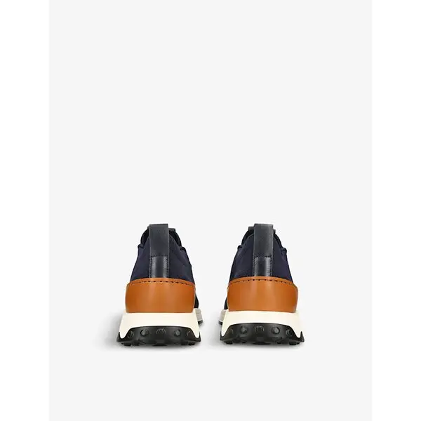 TOD'S Panelled Knitted And Leather Mid-top Trainers - Navy
