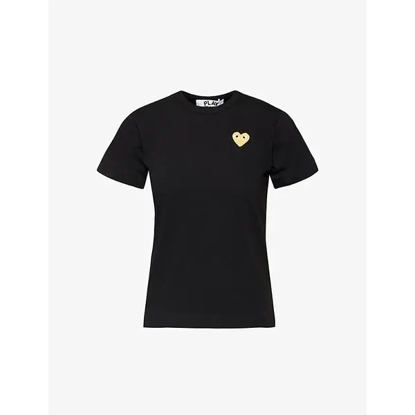 Play Comme Des Garcon Comme Des Garçons Play Heart Appliqué Cotton Top - Black