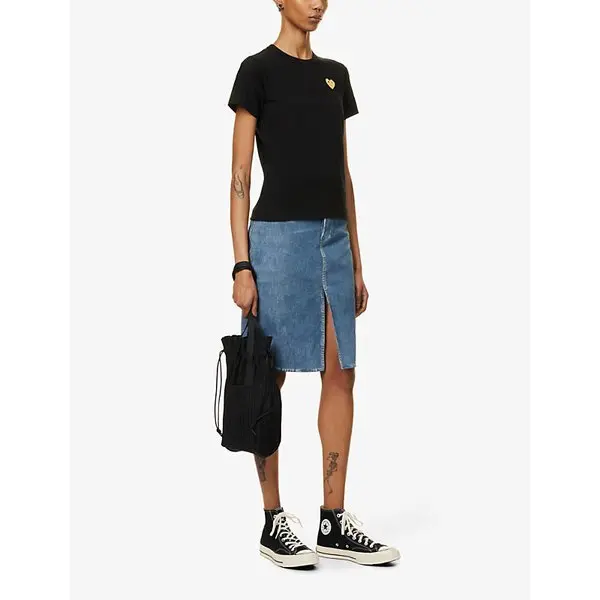 Play Comme Des Garcon Comme Des Garçons Play Heart Appliqué Cotton Top - Black