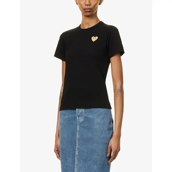 Play Comme Des Garcon Comme Des Garçons Play Heart Appliqué Cotton Top - Black