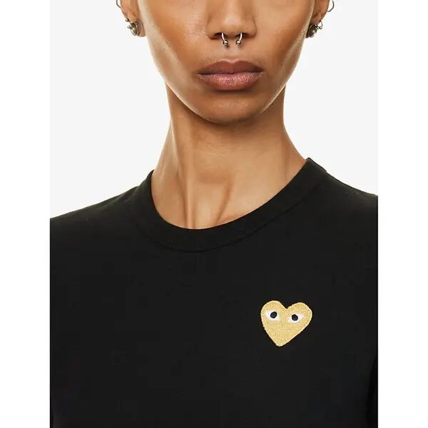 Play Comme Des Garcon Comme Des Garçons Play Heart Appliqué Cotton Top - Black