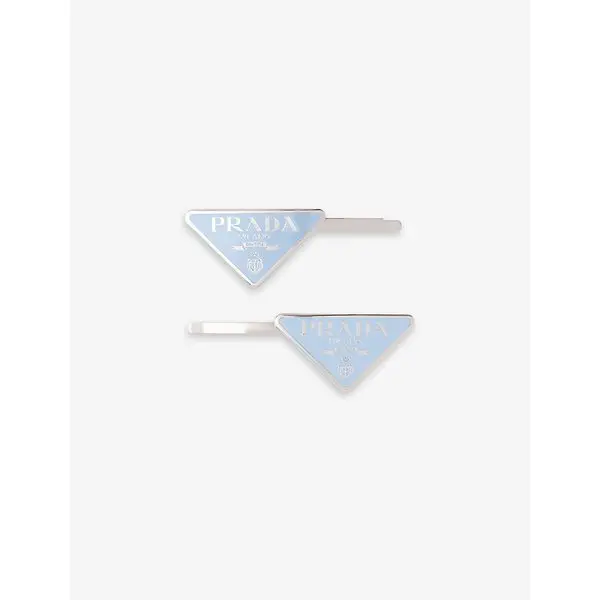 Prada Logo-plaque Hair Clips Set - Light Blue