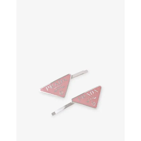 Prada Logo-plaque Hair Clips Set - Pink