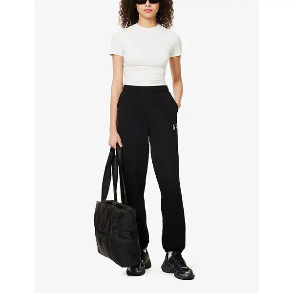 ADANOLA Logo-embroidered Straight-leg Cotton-jersey Jogging Bottoms - Black