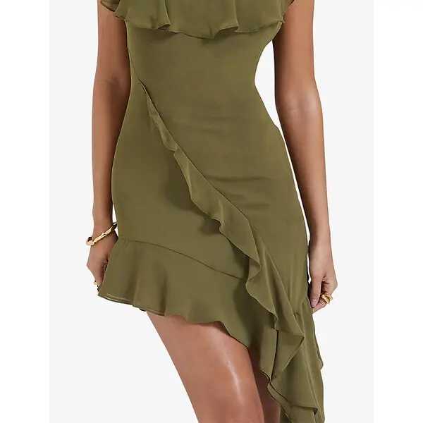 House Of Cb Marcia Ruffle-Trim Woven Mini Dress - Olive | Editorialist