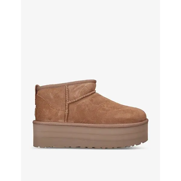 UGG Classic Ultra Mini Platform Suede And Shearling Boots - Mid Brown
