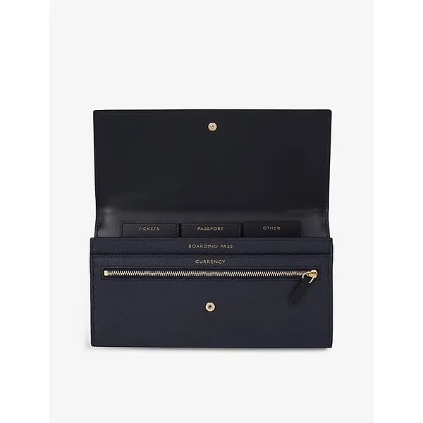 Smythson Marshall Panama Cross-grain Leather Travel Wallet - Navy