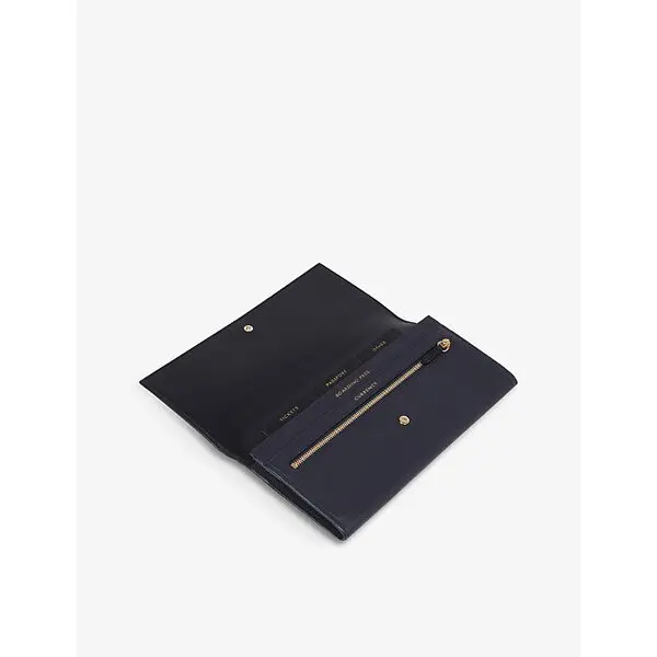 Smythson Marshall Panama Cross-grain Leather Travel Wallet - Navy