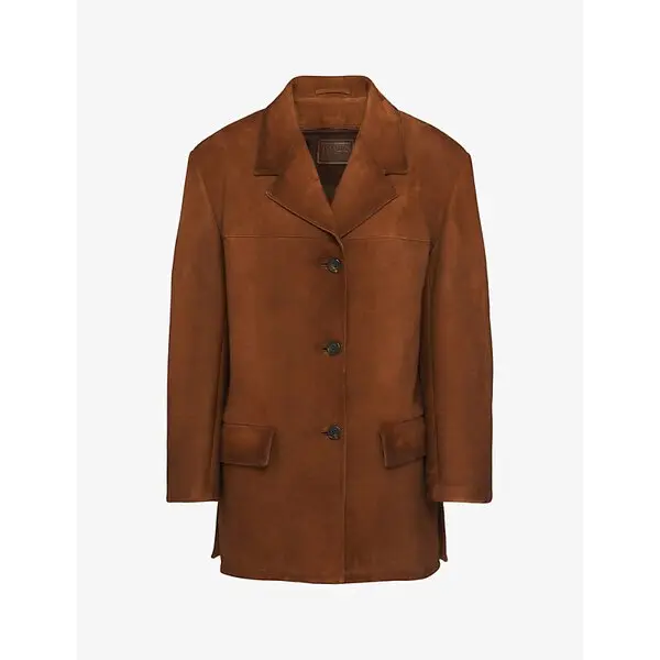 Prada Single-breasted Suede Jacket - Brown
