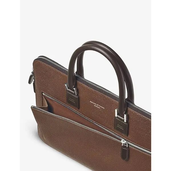 ASPINAL OF LONDON Logo-print Grained-leather Document Case - Tobacco