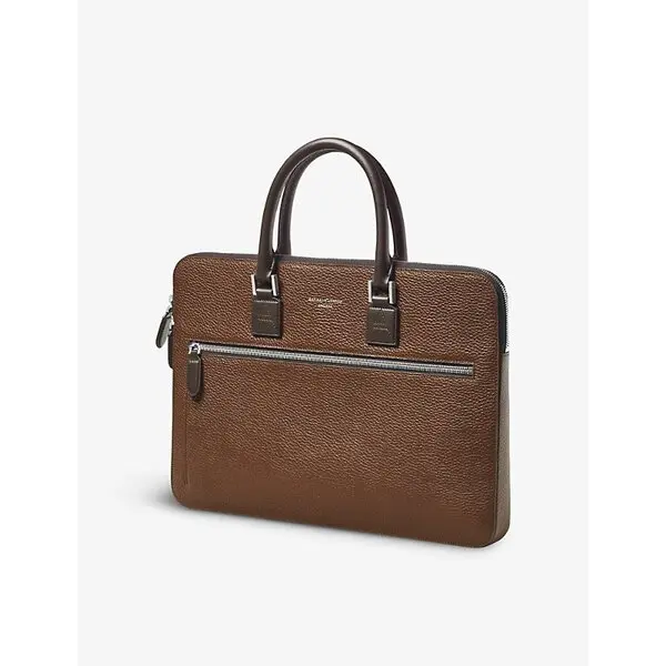 ASPINAL OF LONDON Logo-print Grained-leather Document Case - Tobacco