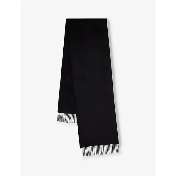 Mulberry Branded Fringed Wool Scarf - Black