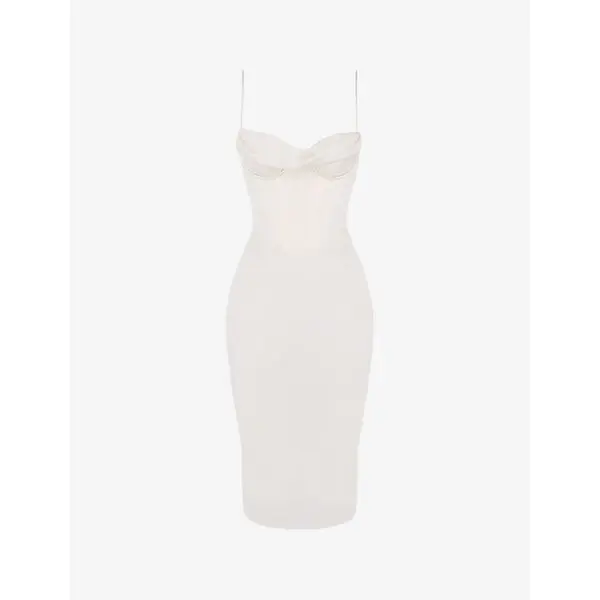 House Of Cb Myrna Corset Satin Midi Dress - Ivory
