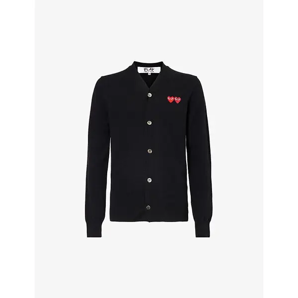 Play Comme Des Garcon Comme Des Garçons Play Logo-embroidered V-neck Wool-knit Cardigan - Black