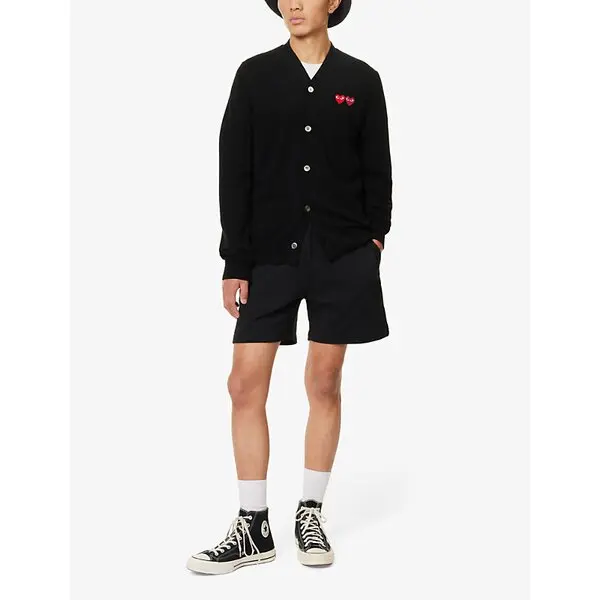 Play Comme Des Garcon Comme Des Garçons Play Logo-embroidered V-neck Wool-knit Cardigan - Black