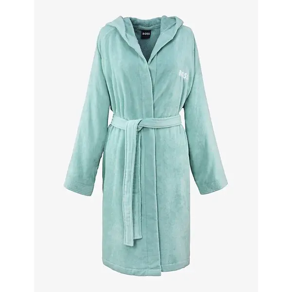 BOSS Plain Aruba Logo-embroidered Cotton Bath Robe - Aruba Blue
