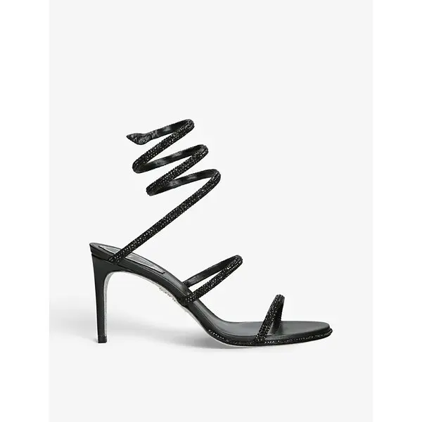 Rene Caovilla Cleo Crystal-embellished Leather Heeled Sandals - Black