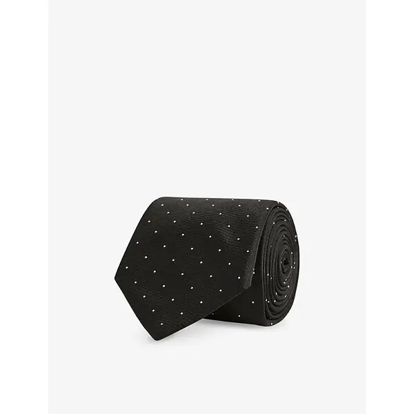 REISS Liam Polka-dot Woven Tie - Black