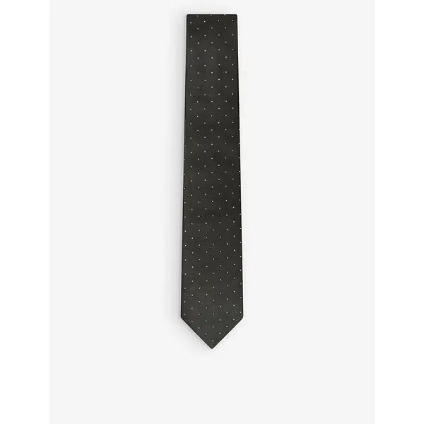 REISS Liam Polka-dot Woven Tie - Dark Green