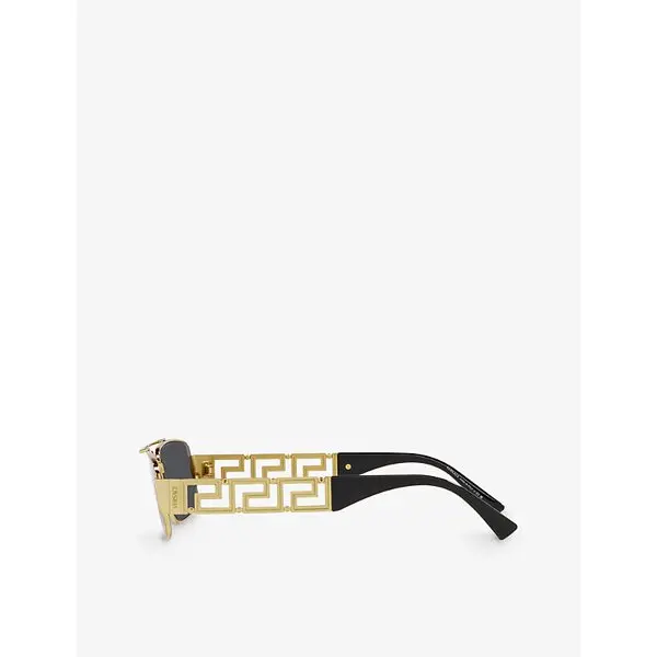 Versace Greca-hardware Rectangle Sunglasses - Gold