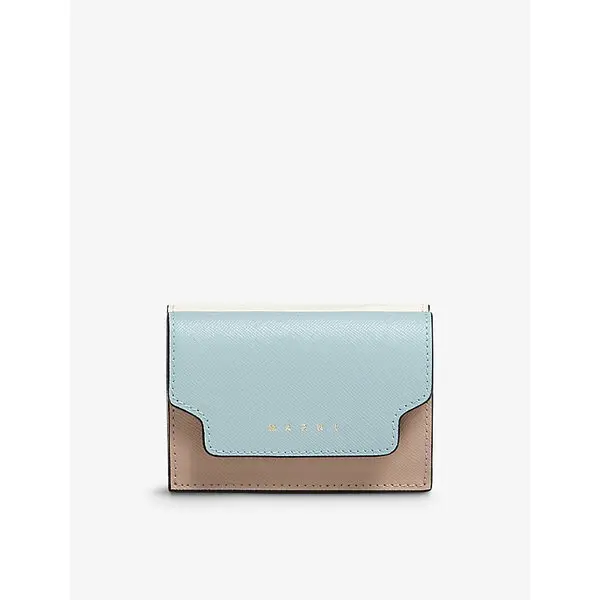 Marni Logo-print Zip-up Leather Wallet - Aquamarine/natural