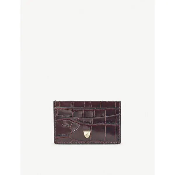 ASPINAL OF LONDON Logo-embellished Croc-embossed Leather Card Holder - Brown