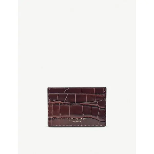 ASPINAL OF LONDON Logo-embellished Croc-embossed Leather Card Holder - Brown