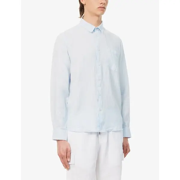 Vilebrequin Caroubis Brand-embroidered Linen Shirt Xxl - Bleu Ciel