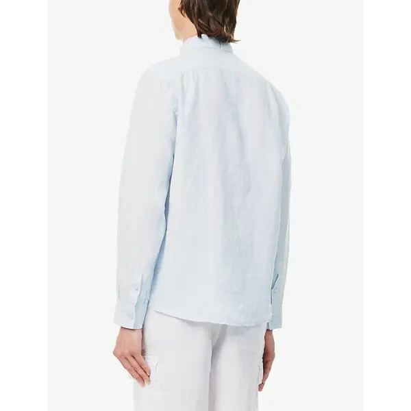 Vilebrequin Caroubis Brand-embroidered Linen Shirt Xxl - Bleu Ciel