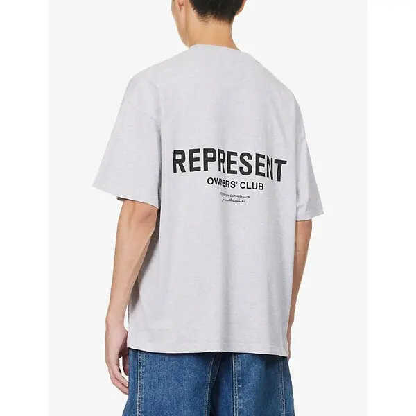 REPRESENT Owners' Club Graphic-print Relaxed-fit Cotton-jersey T-shirt - Ash Grey Black