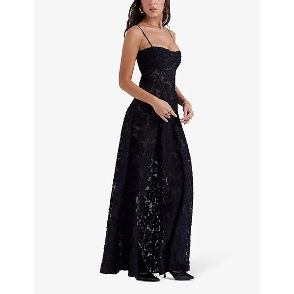 House OF CB Seren Corseted Floral-Jacquard Maxi Dress - Black
