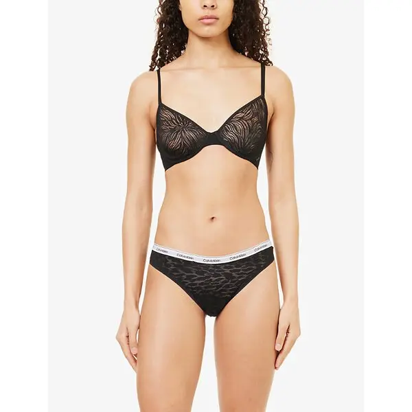 Calvin Klein Modern Branded-waistband Stretch-lace Briefs