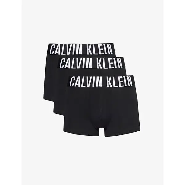 Calvin Klein Logo-waistband Pack Of Three Stretch-cotton Trunks - Black Black Black