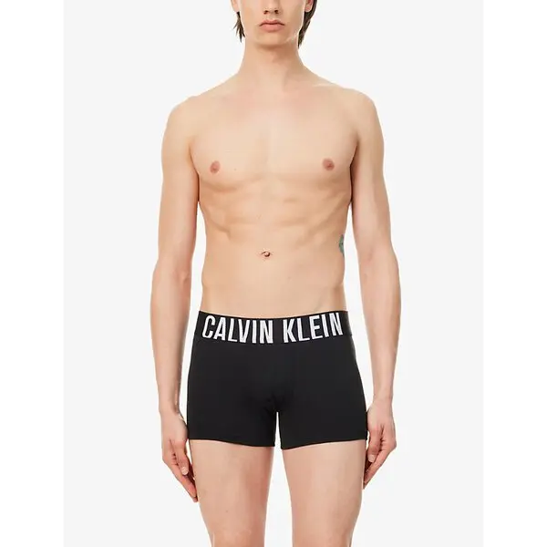 Calvin Klein Logo-waistband Pack Of Three Stretch-cotton Trunks - Black Black Black