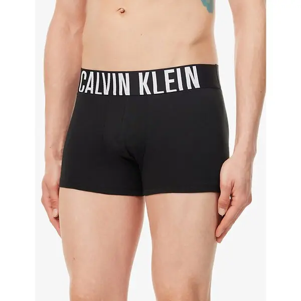 Calvin Klein Logo-waistband Pack Of Three Stretch-cotton Trunks - Black Black Black