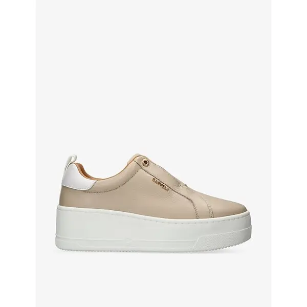 Carvela Connected Laceless Platform Leather Trainers - Taupe