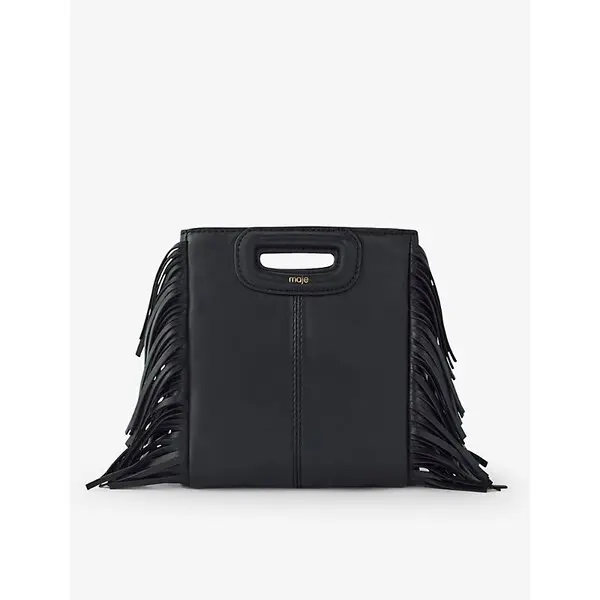Maje Mini Logo-embossed Fringed Leather Bag - Noir / Gris